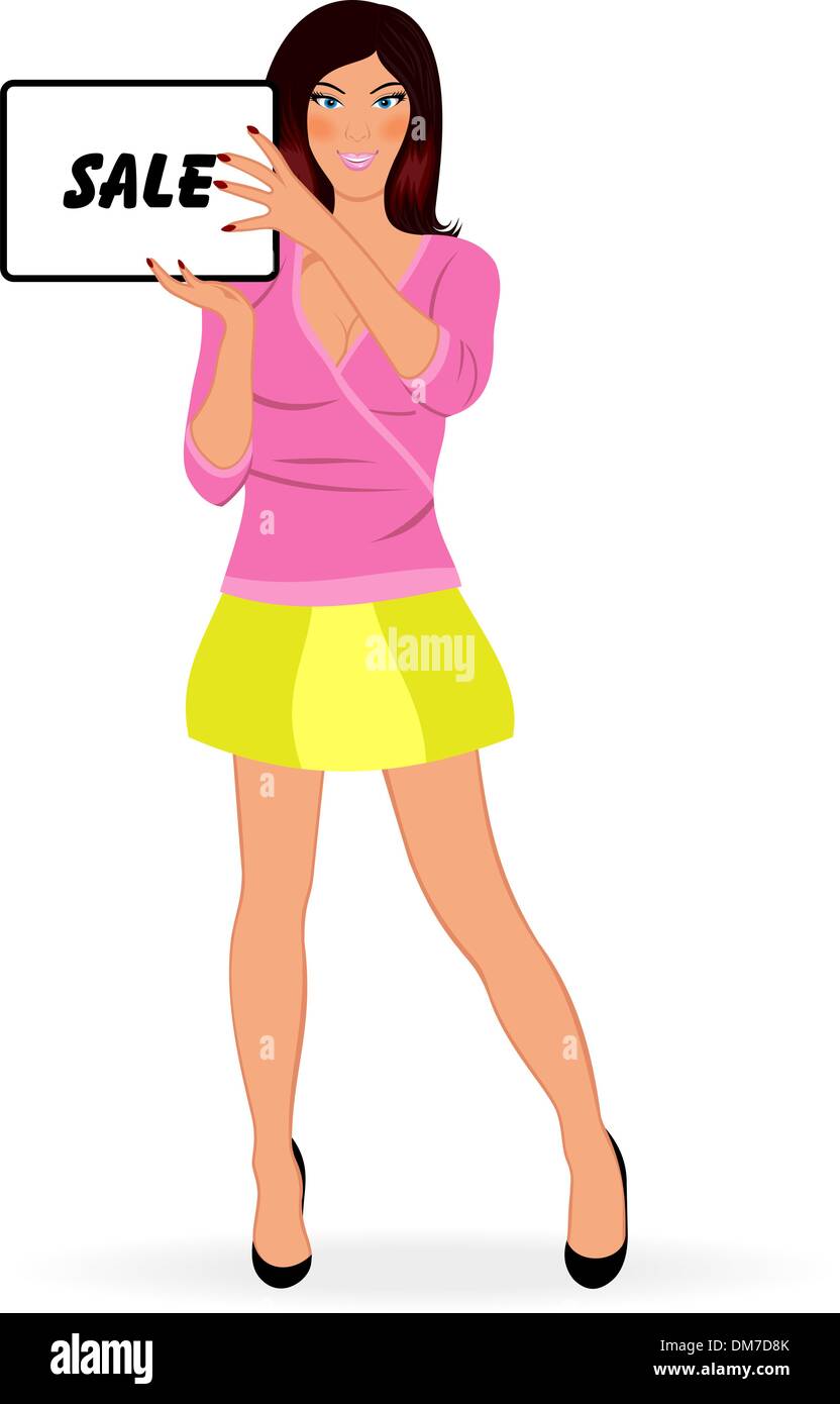 fashion shopping girl showing message board ''sale'' Stock Vector Image ...