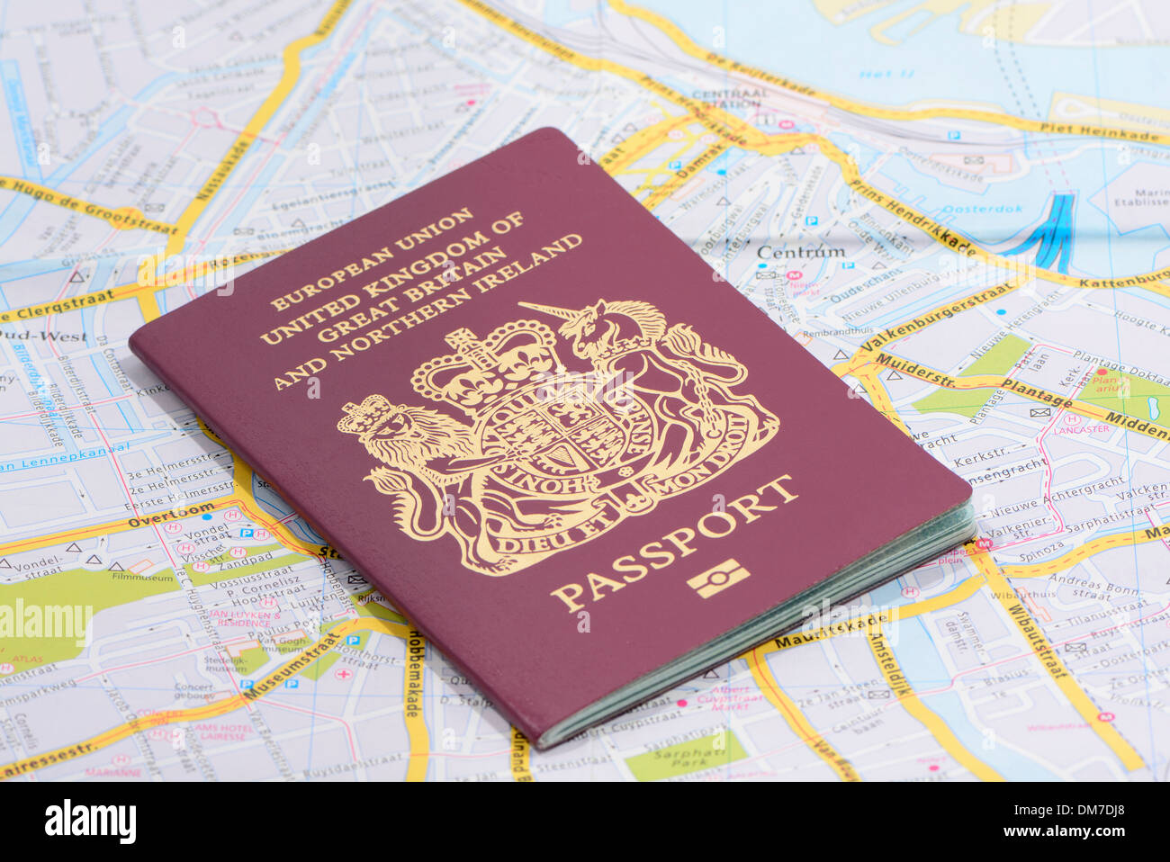 Single United Kingdom Passport on Map Stock Photo - Alamy
