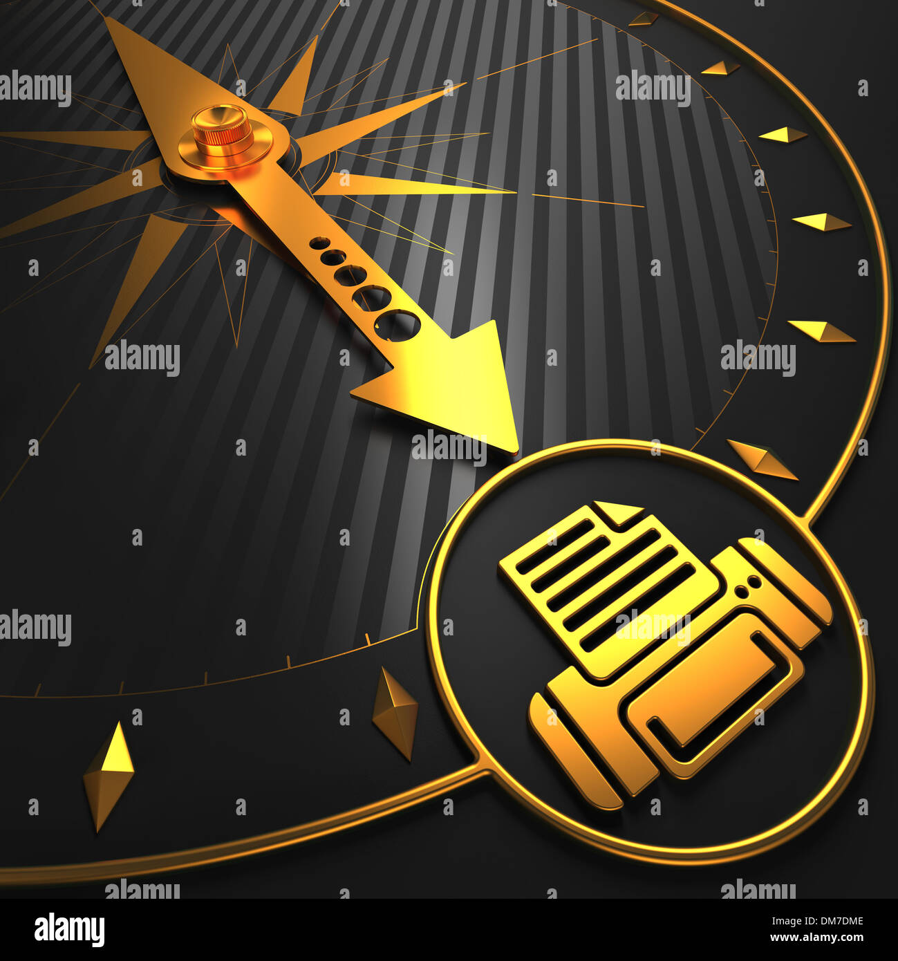 Golden Printer Icon on Black Compass Stock Photo - Alamy