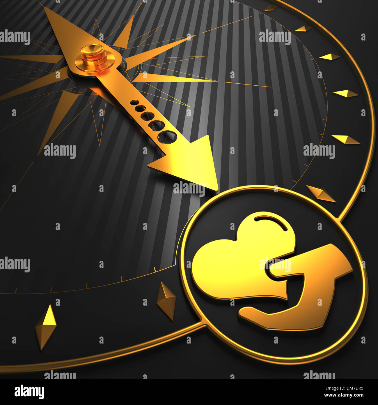 Golden Icon of Heart in the Hand on Compass Stock Photo - Alamy