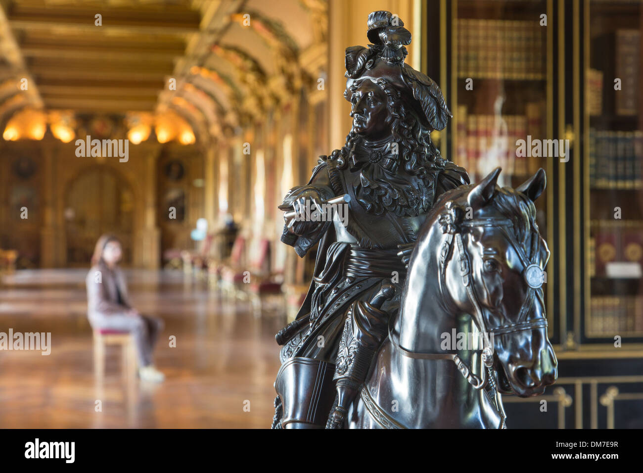 EQUESTRIAN STATUE OF LOUIS XIV IN BRONZE IN THE LIBRARY WITH THE GREAT ...