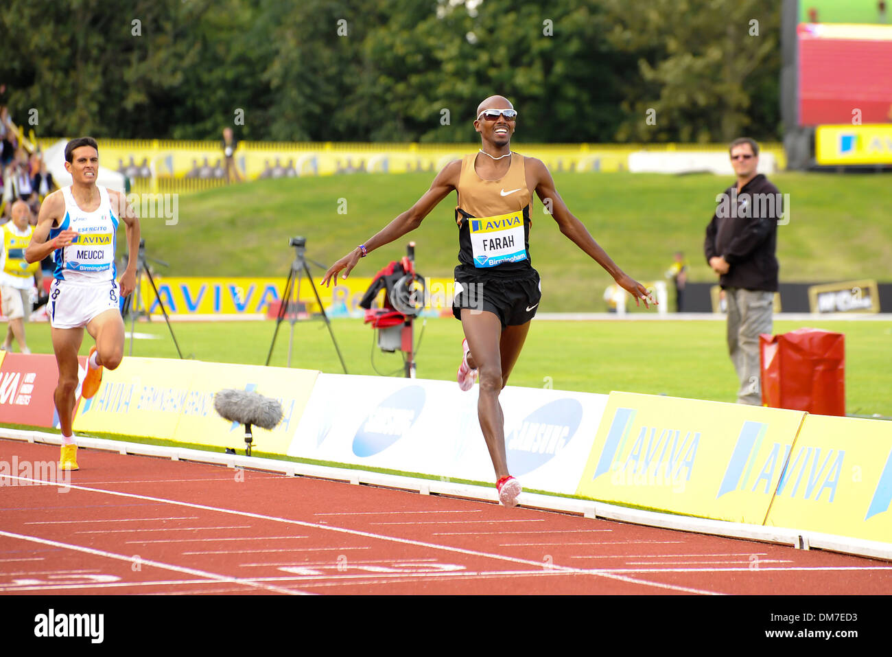 Mo Farah in action Aviva Diamond League Grand Prix at Alexander Stadium ...