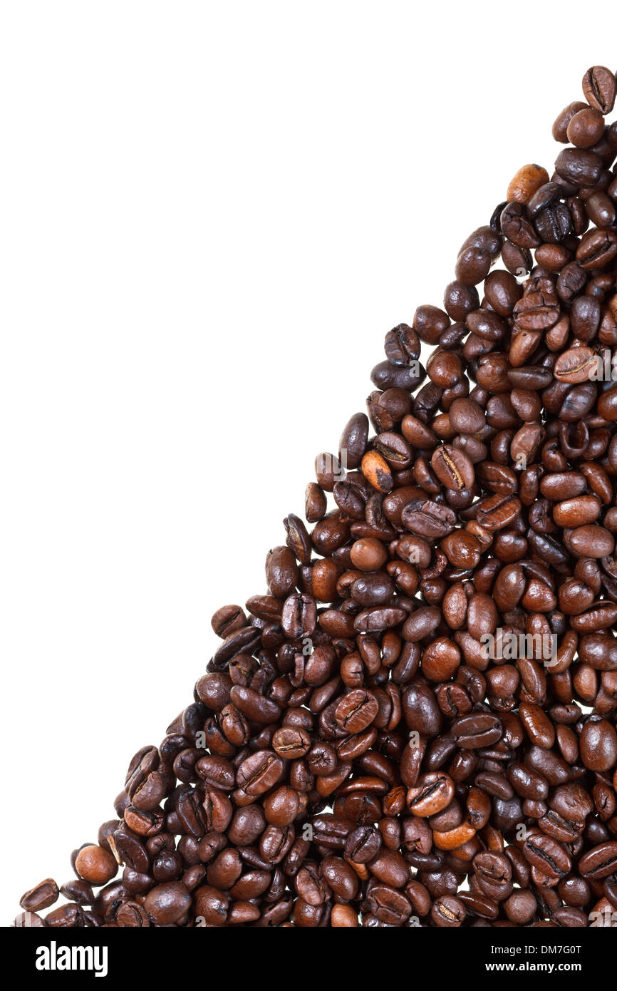 slope from dark roasted coffee beans close up on white background Stock ...