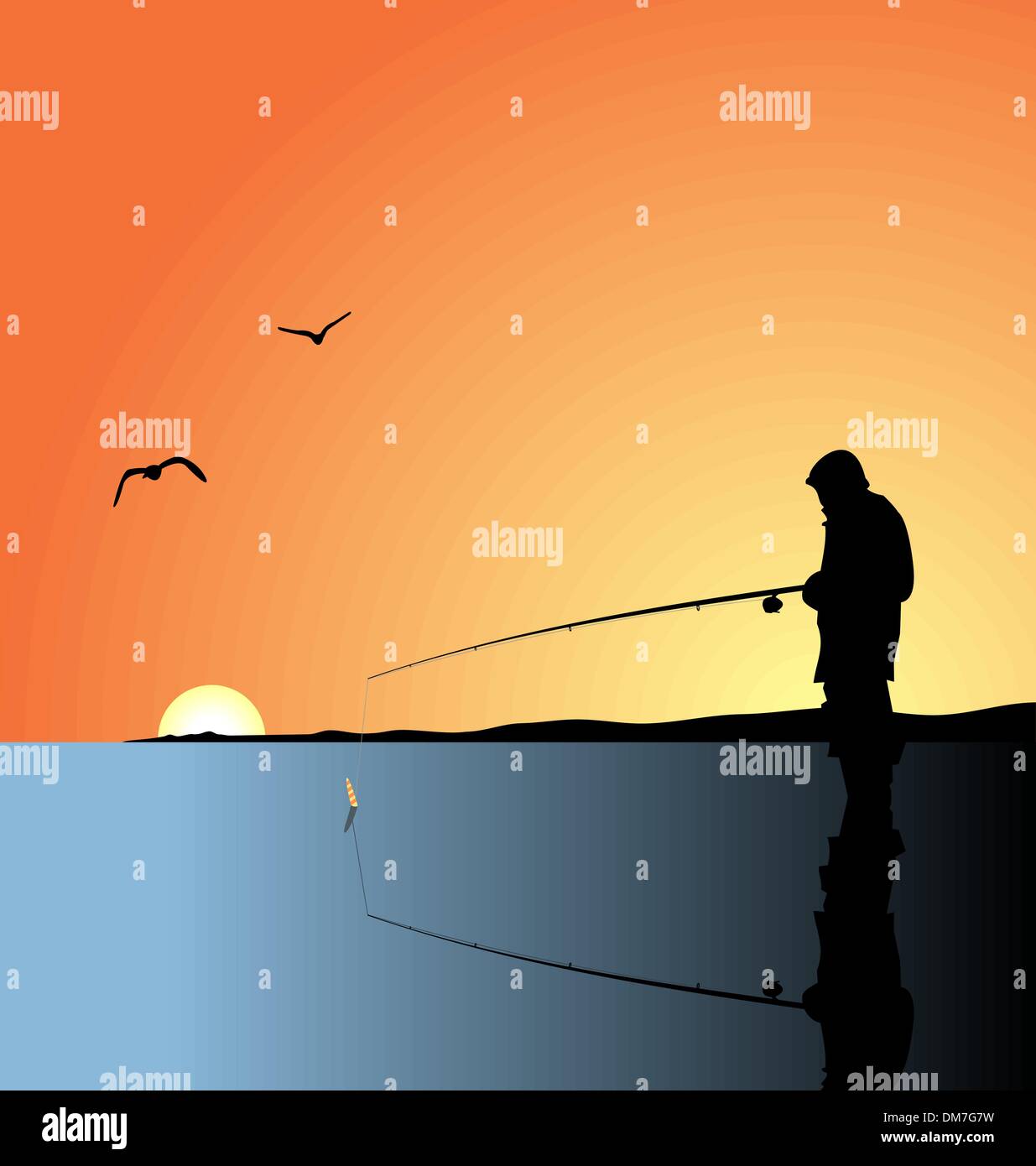 Realistic illustration fishing on lake Stock Vector Image & Art - Alamy