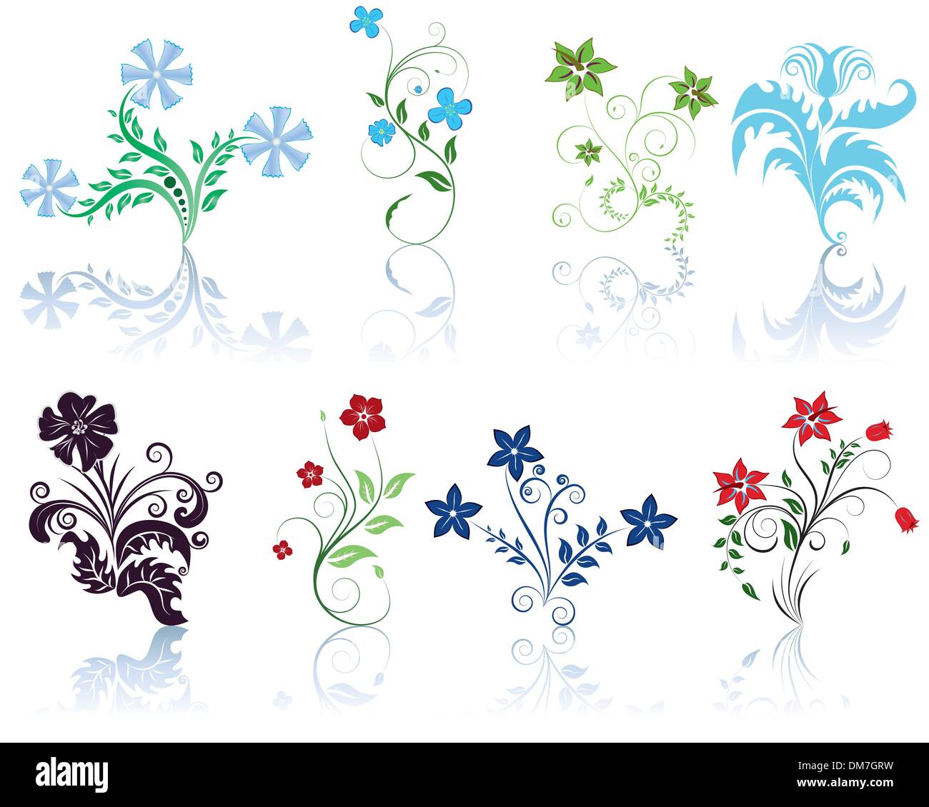 Vintage flowers set line Cut Out Stock Images & Pictures - Alamy