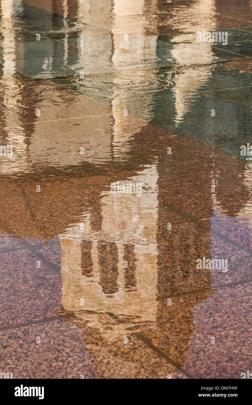 Church reflected in water reflecting pool in Annecy, Savoie, France ...