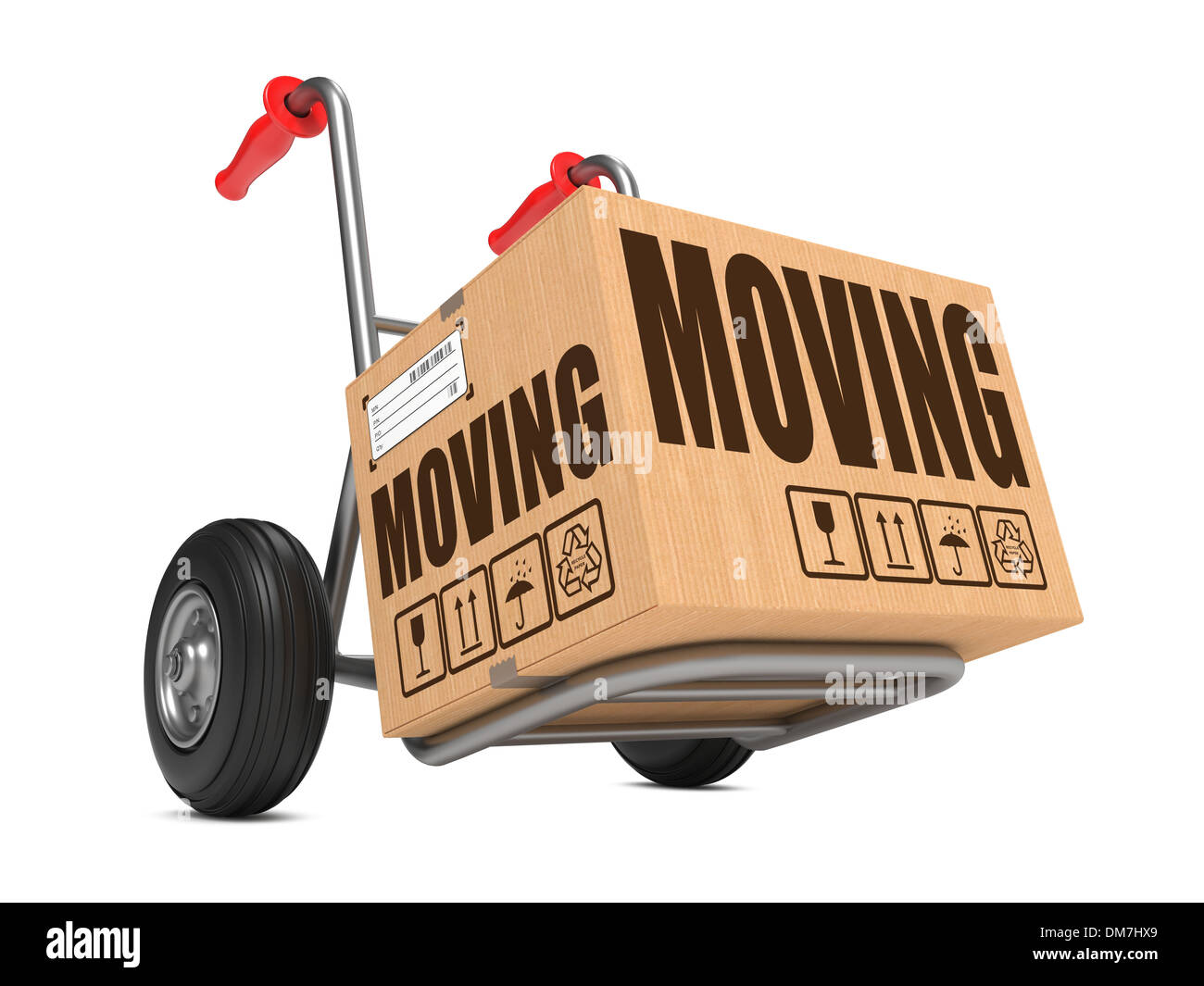 Moving - Cardboard Box on Hand Truck Stock Photo - Alamy