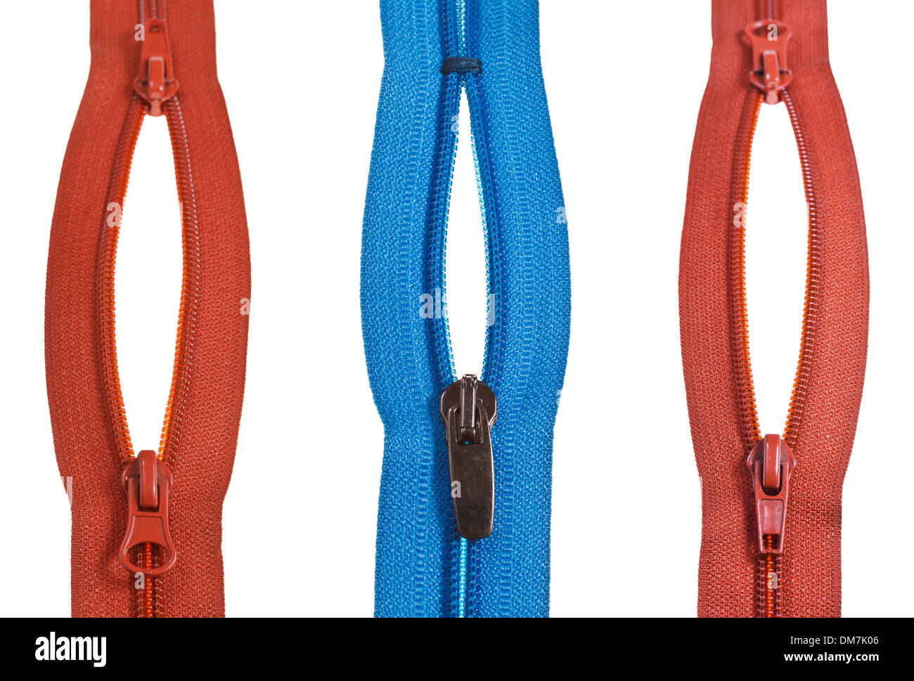 set of closed-ended plastic zip fastener close up isolated on white ...