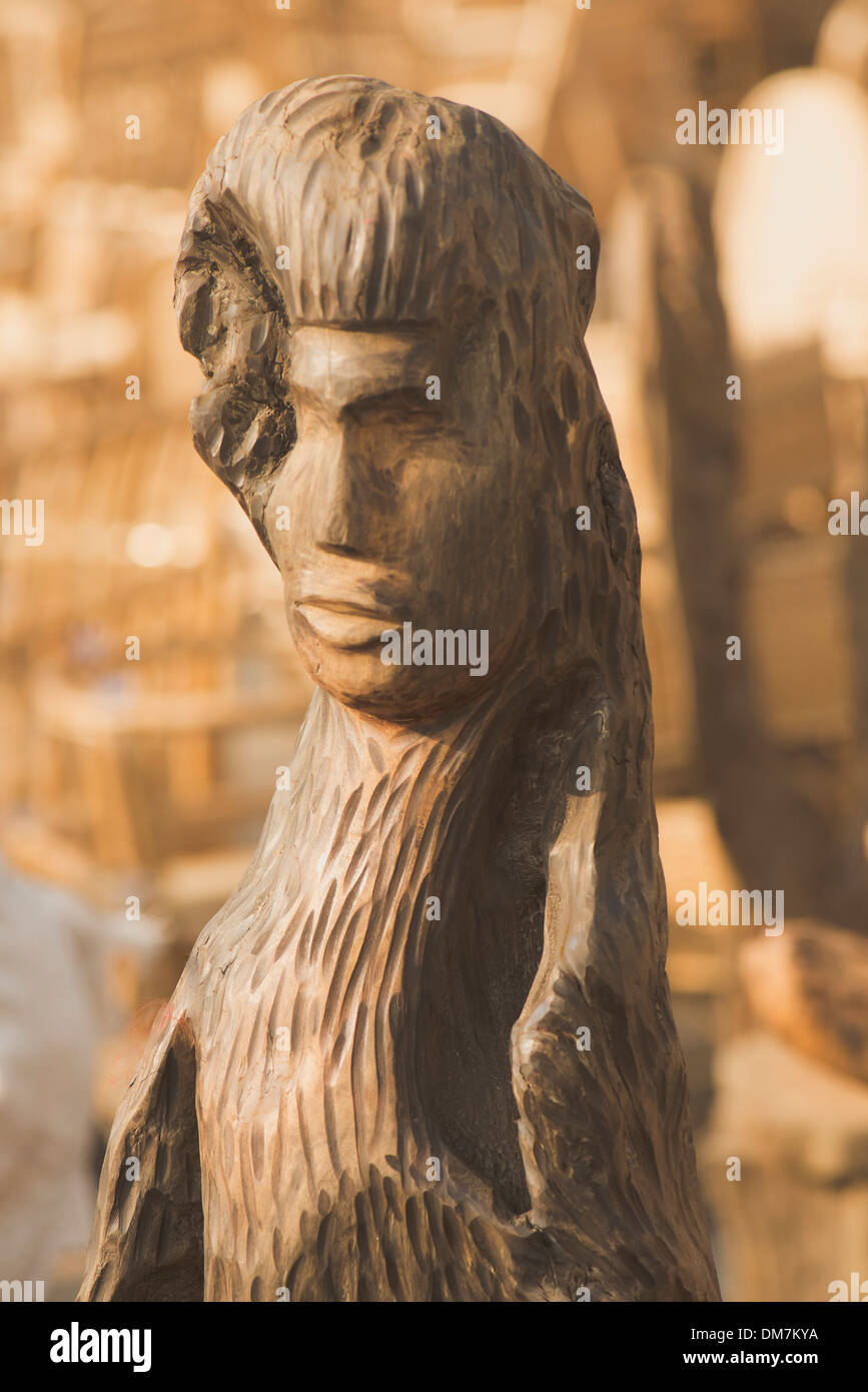 Half bust human face hand made wooden sculpture hi-res stock ...