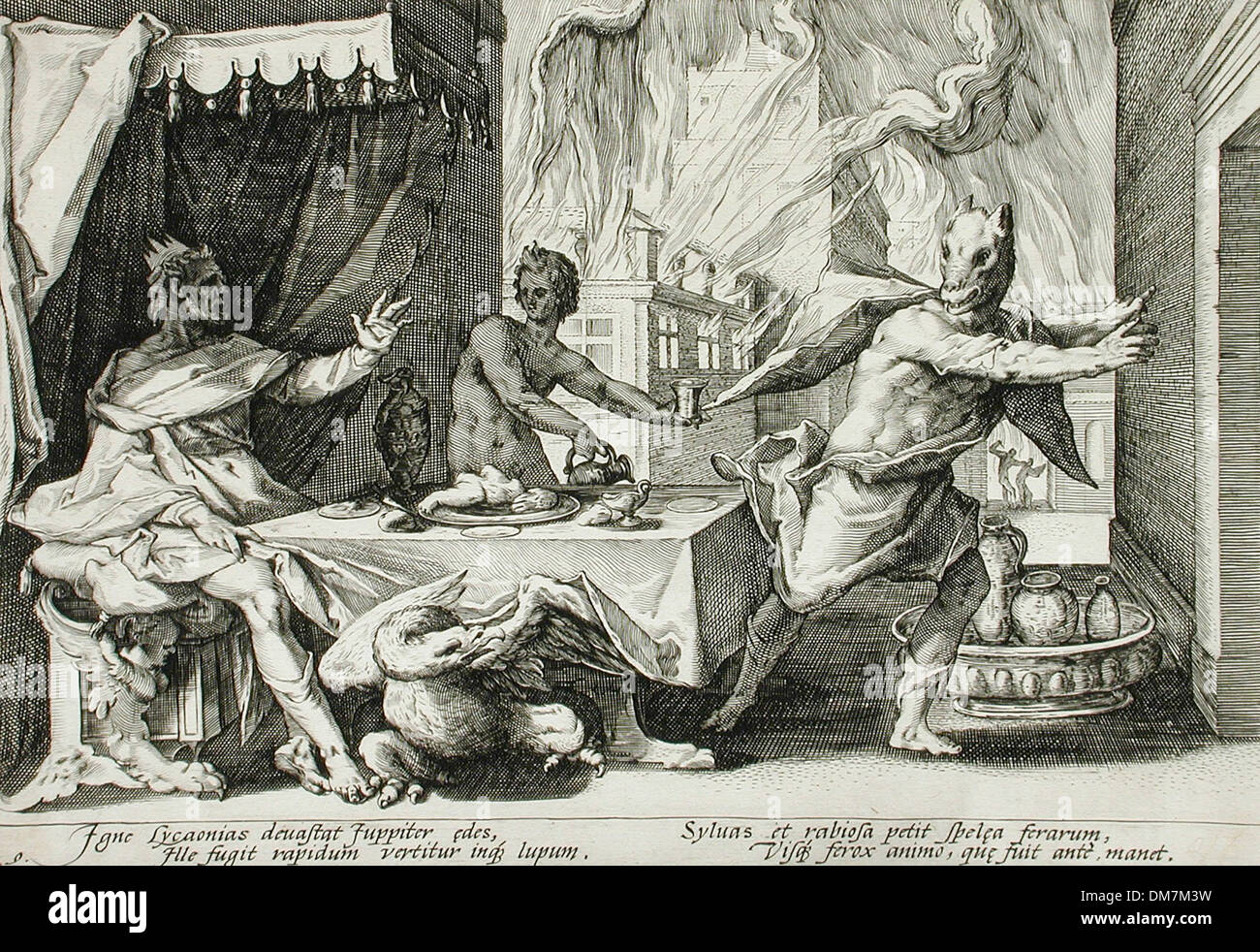 This mythological scene depicts Lycaon, the king transformed into a ...