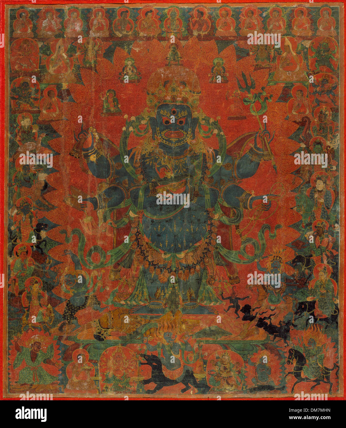 This artwork depicts Mahakala, a fierce protector deity in Tibetan ...