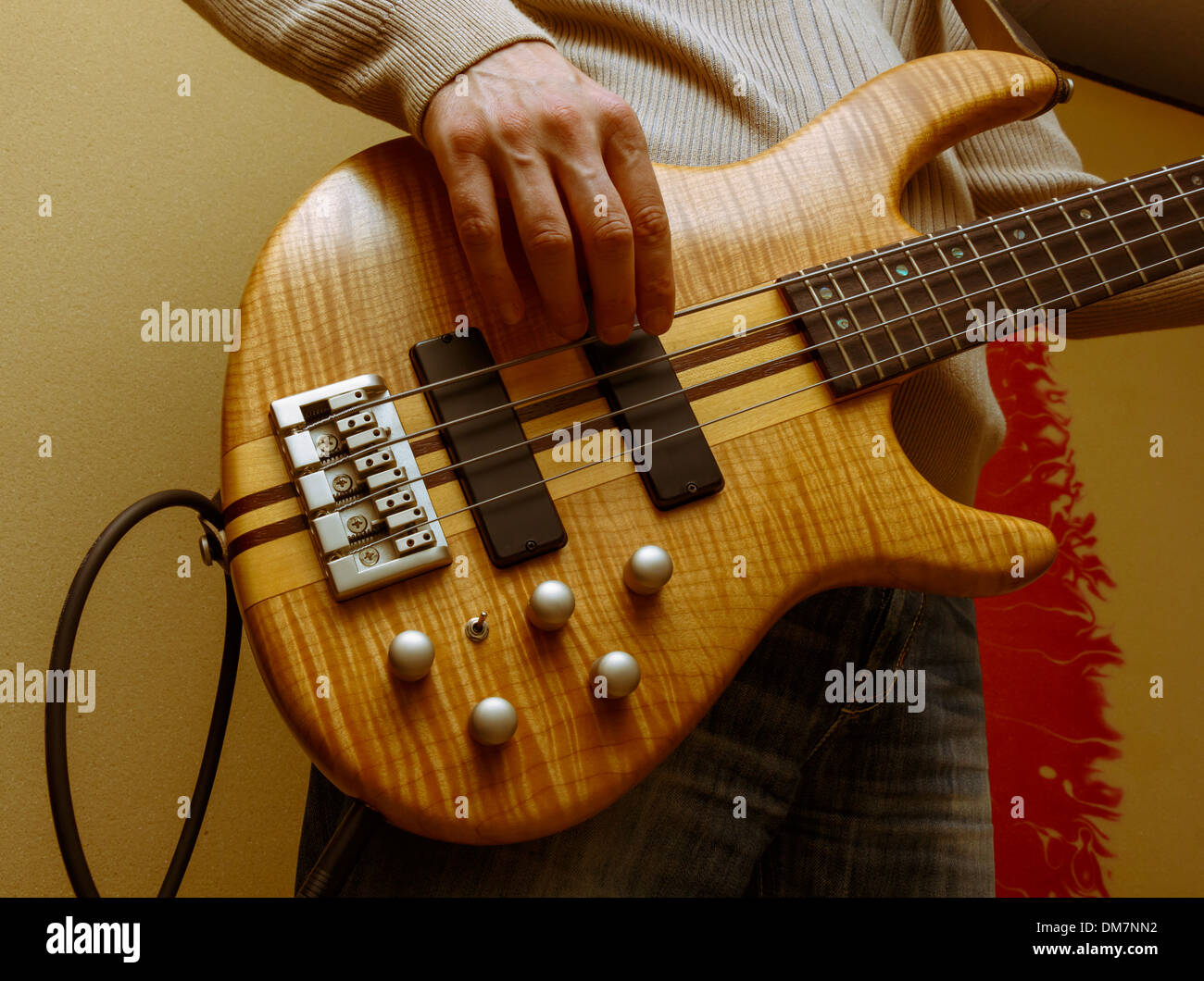 Close-up of bass guitar (Series with the same model available Stock ...
