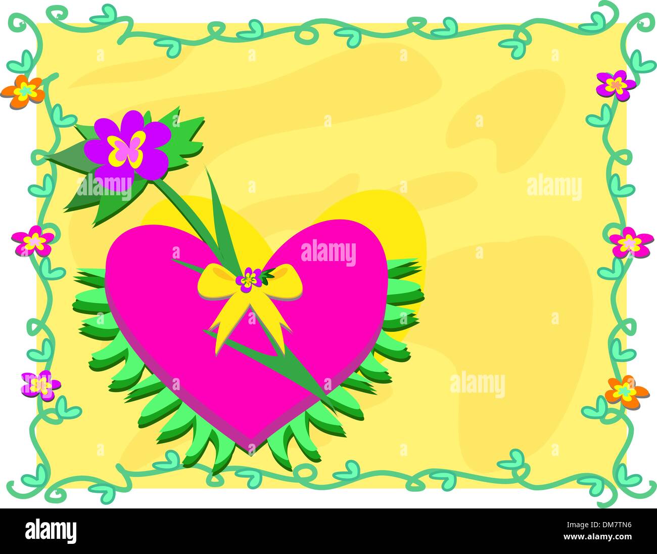 Colorful Frame of Plants and a Big Heart with Bow Stock Vector Image ...