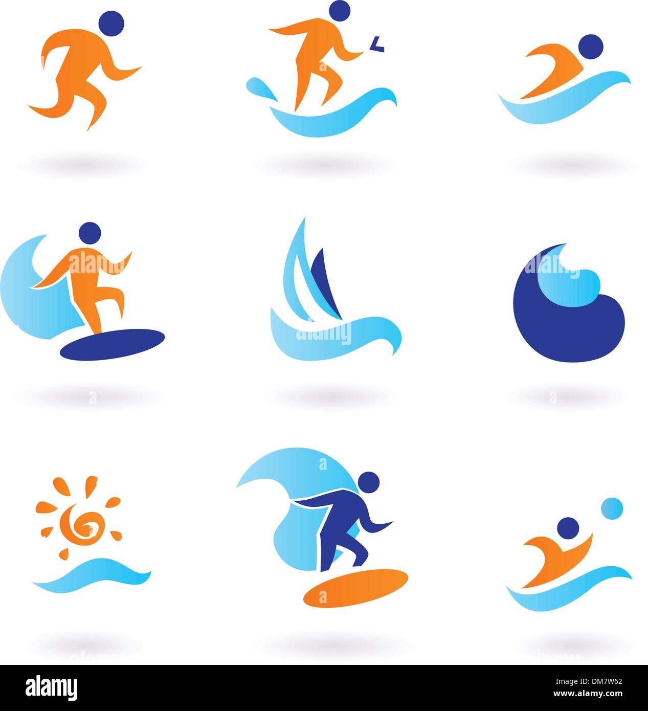 Summer swimming and surfing icons - blue, orange Stock Vector Image ...