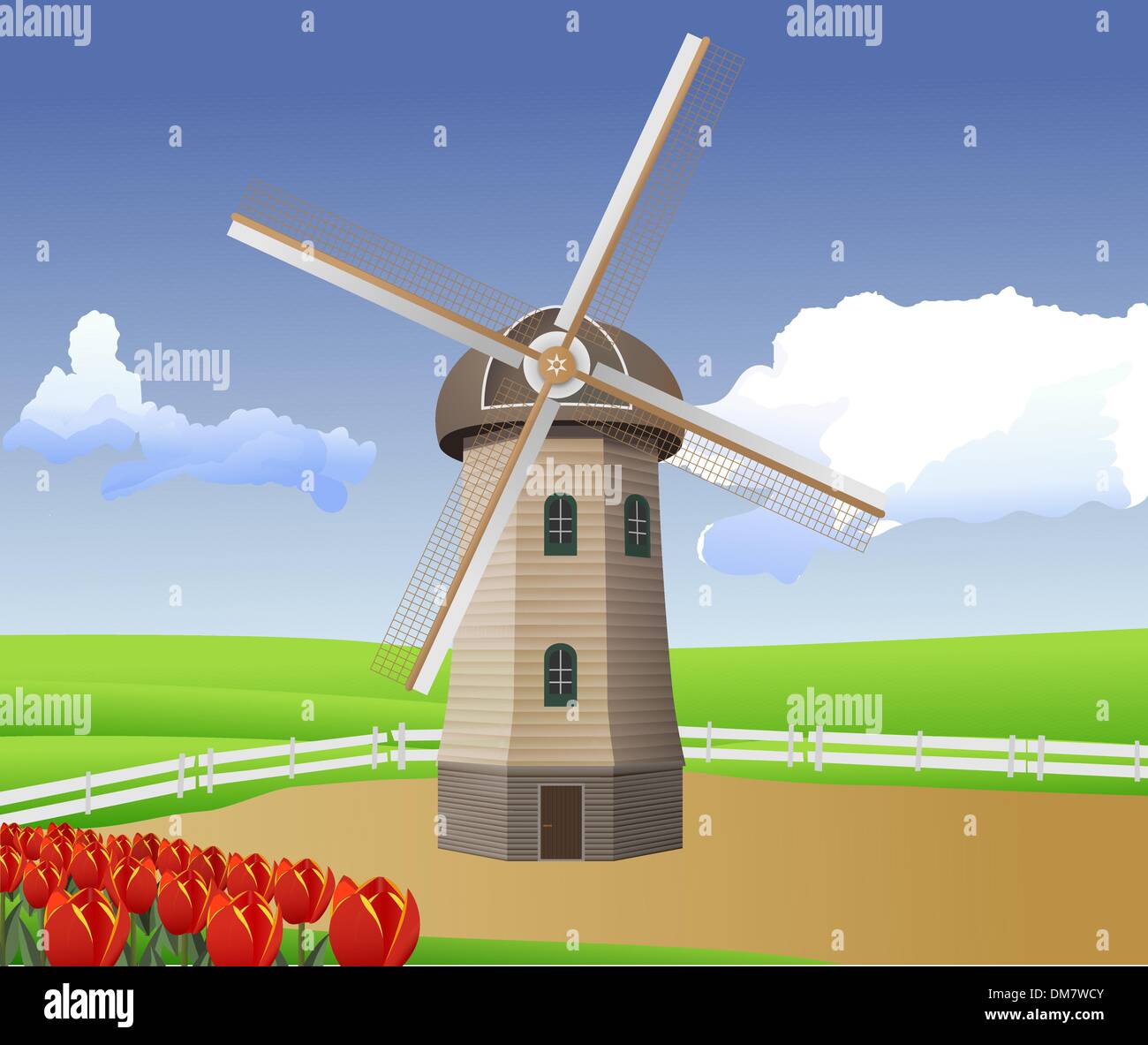Cartoon Illustration Landscape Windmill High Resolution Stock ...