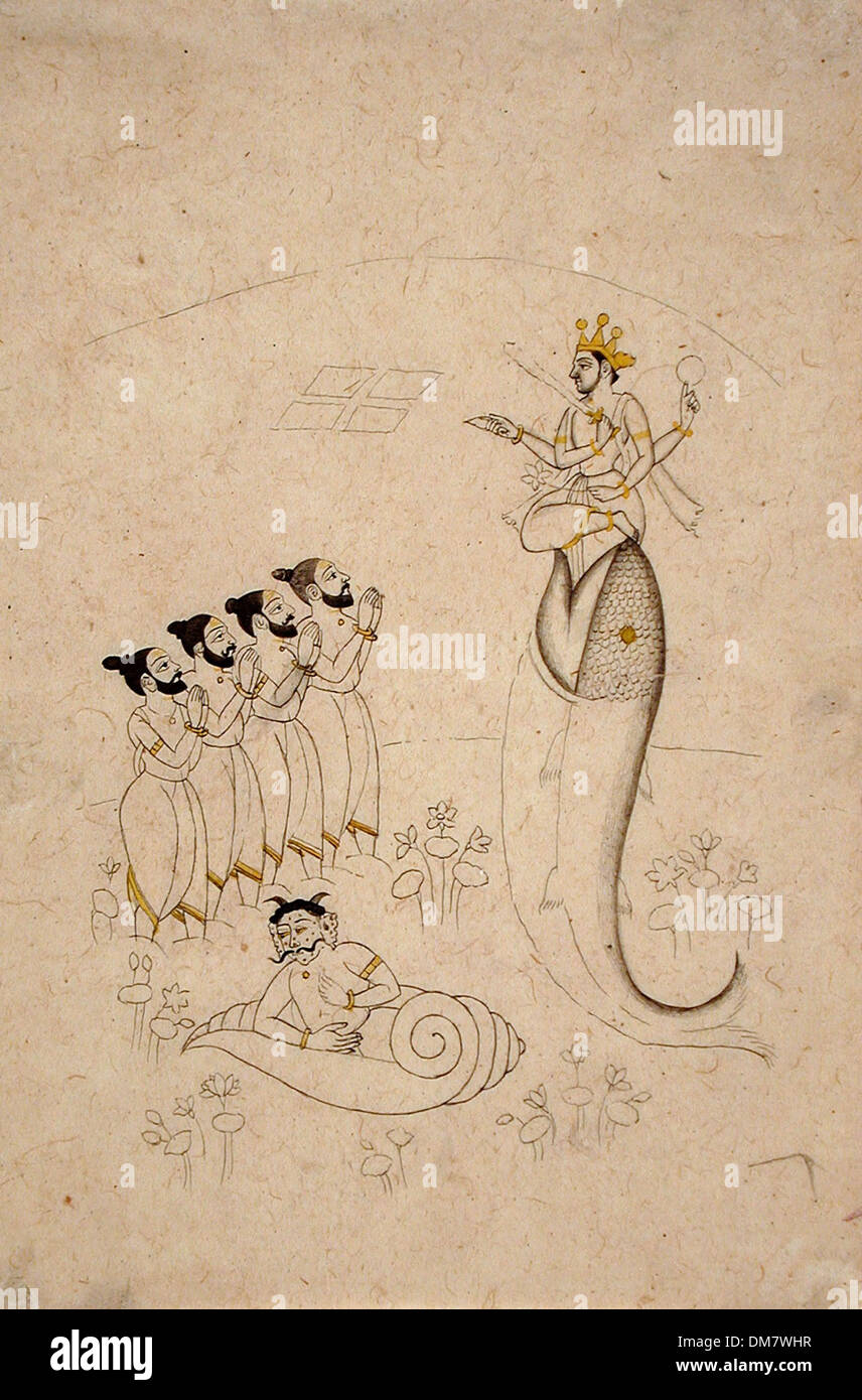 This depiction of Matsya, the fish incarnation of the Hindu god Vishnu ...