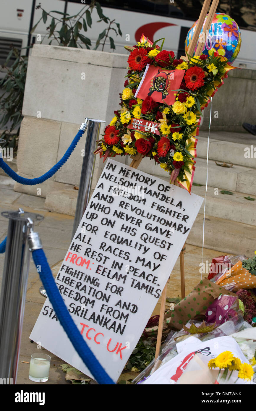 Tributes to Nelson Mandela, flowers and makeshift shrine in an ...