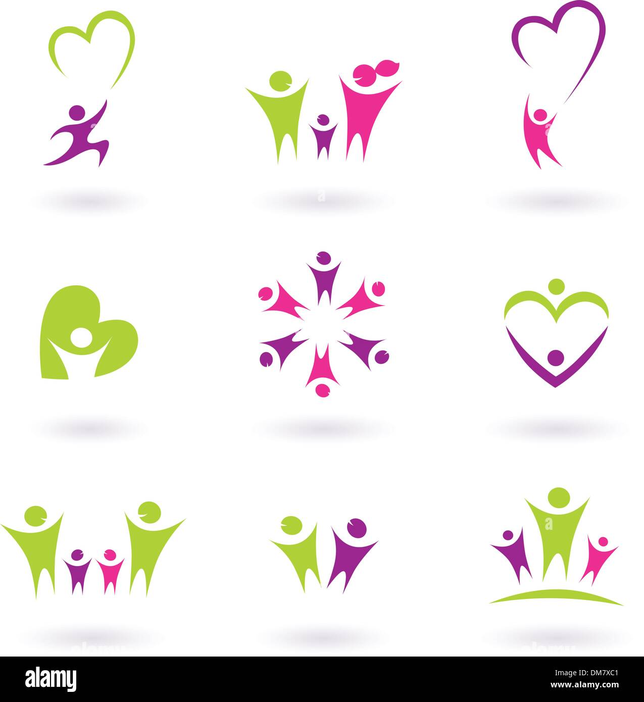 Family, relationship and people icon collection ( green, pink, purple ...