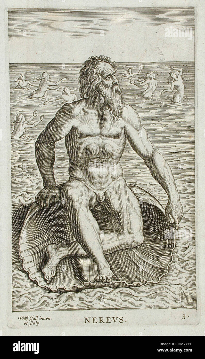 This sculpture of Nereus, the Greek god of the sea, portrays the god in a classical artistic ...