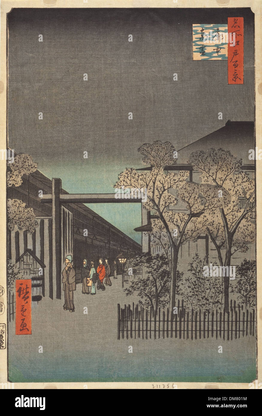 A depiction of the Nihon Embankment in Yoshiwara, illustrating the ...