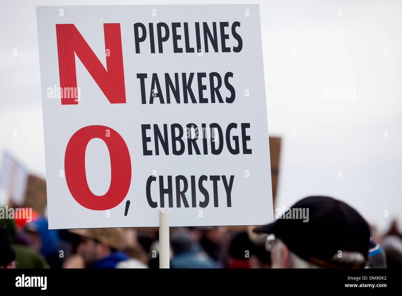 Anti oil pipeline signs and demonstrators at rally-Victoria, British ...