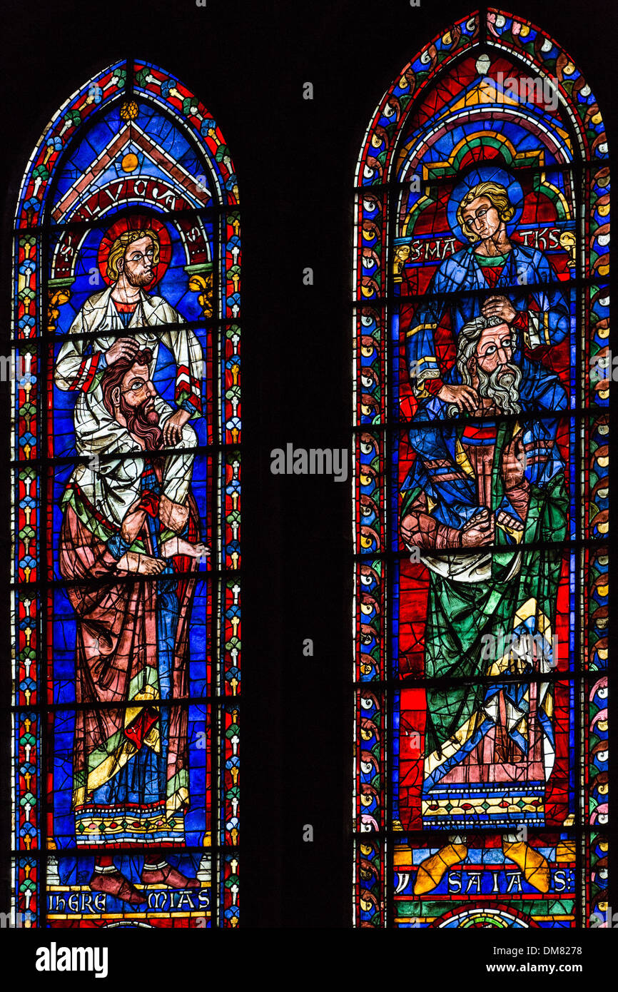 STAINED-GLASS WINDOW OF THE PROPHETS CARRYING THE EVANGELISTS WITH ...