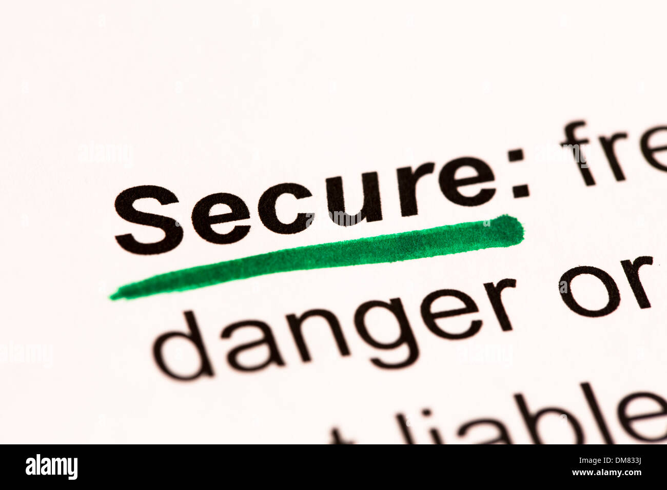 "Secure" Definition underlined Stock Photo - Alamy