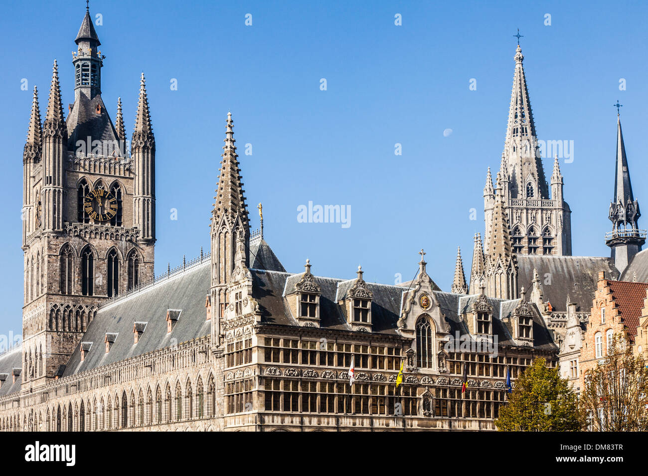 Buildings and architecture of the old town of Ypres in Grote Markt ...
