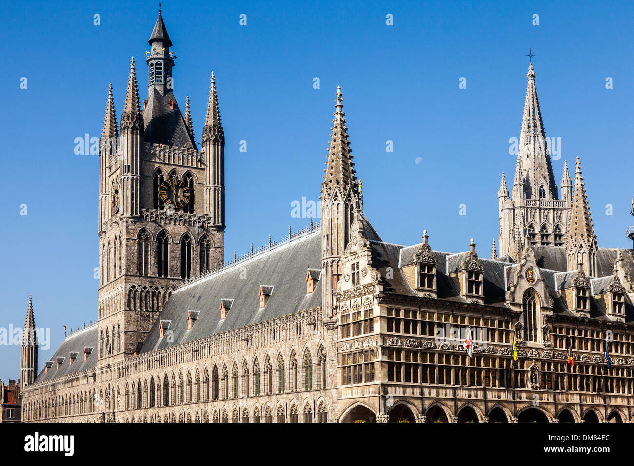 Buildings and architecture of the old town of Ypres in Grote Markt ...