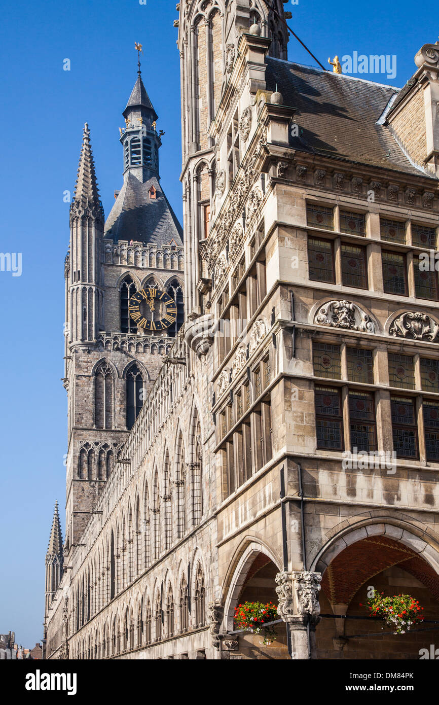 Buildings and architecture of the old town of Ypres in Grote Markt ...