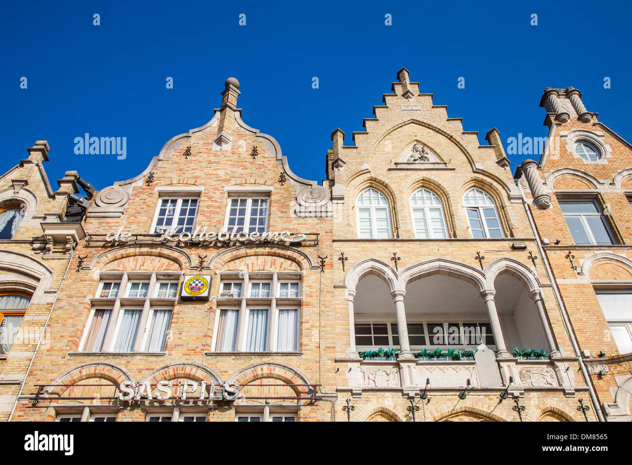 Buildings and architecture of the old town of Ypres in Grote Markt ...