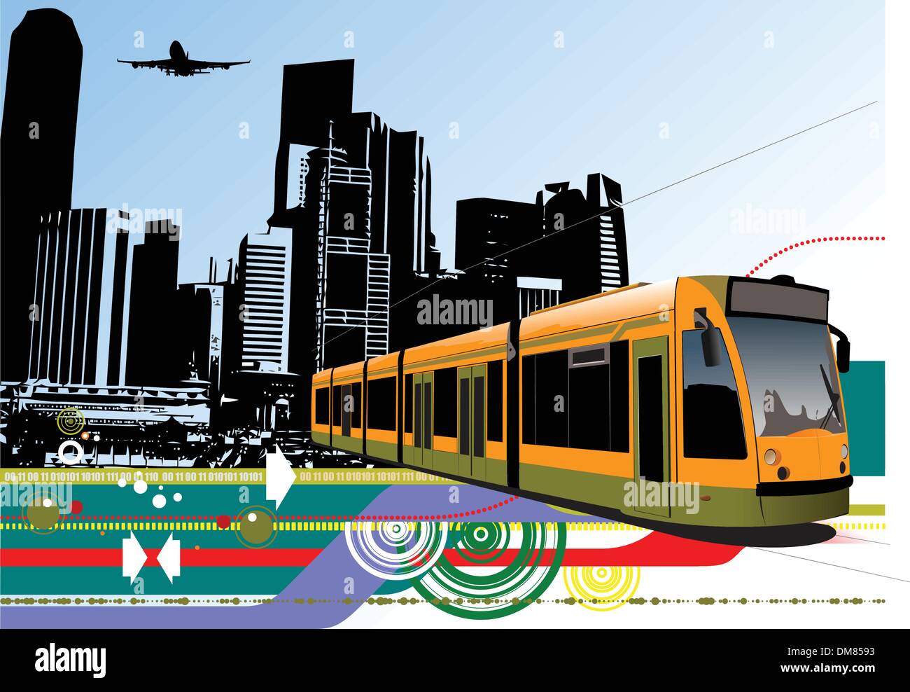Abstract urban hi-tech background with tram on city background Stock ...