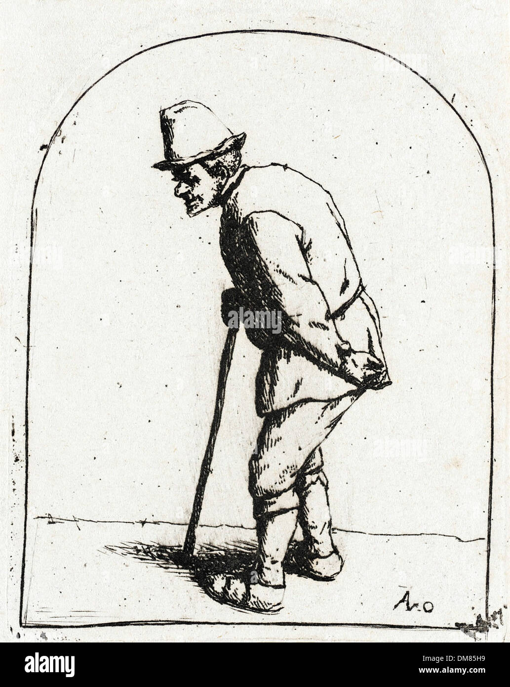This artwork depicts a peasant with a crooked back, illustrating the ...