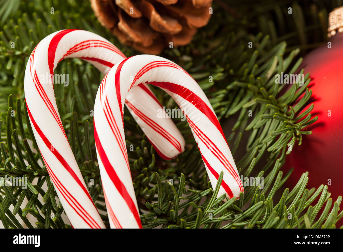 Festive Christmas Peppermint Candy Cane with Red Stripes Stock Photo ...