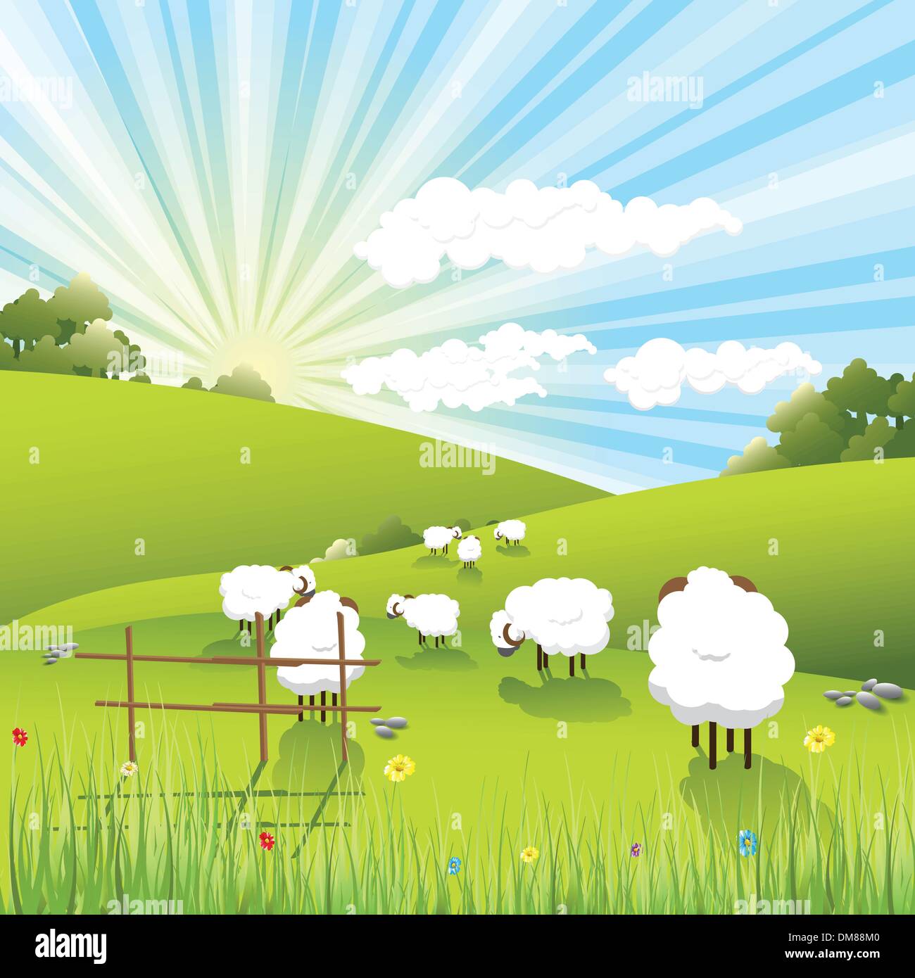 Sheep on farm pasture Stock Vector Images - Alamy