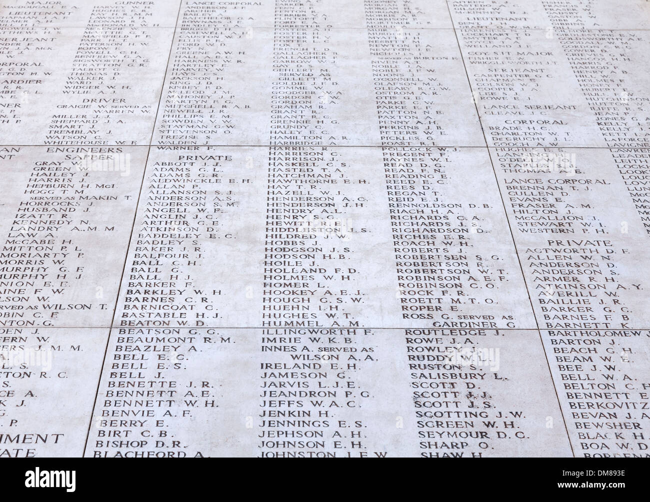 Wall of names of soldiers and poppies, Menin Gate First World War ...
