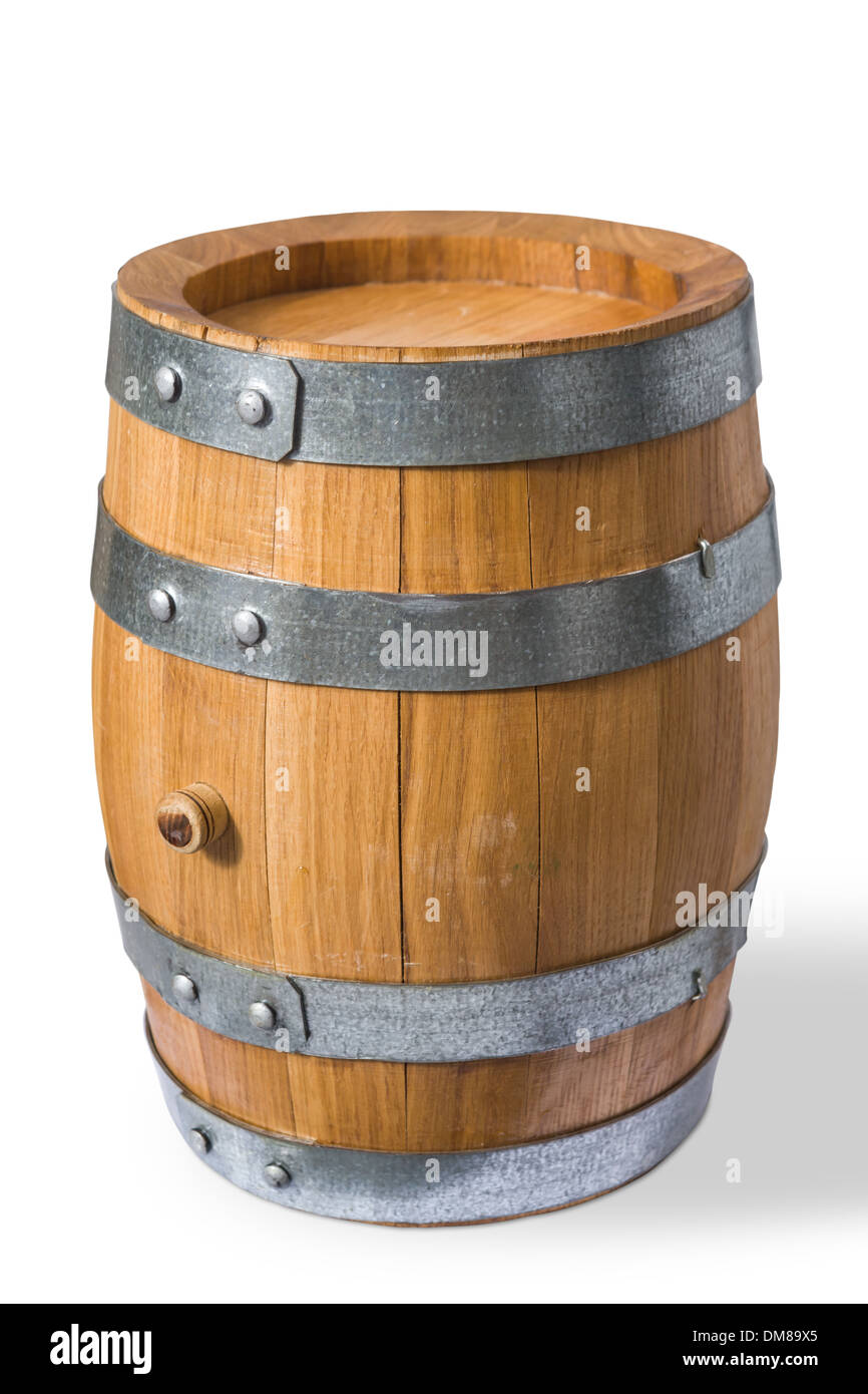 a small wooden whine barrel isolated on white with soft shadow Stock ...