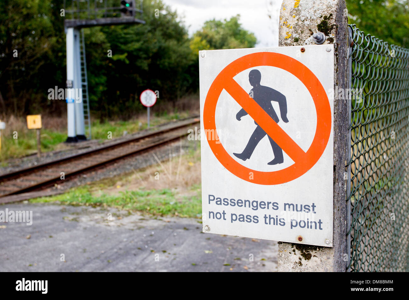 passengers must not pass this point sign railway station Stock Photo ...
