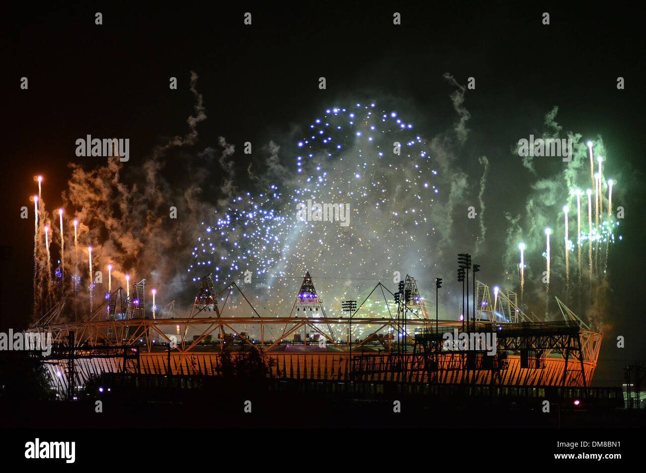 Fireworks explode over stadium during opening ceremony of London 2012 ...