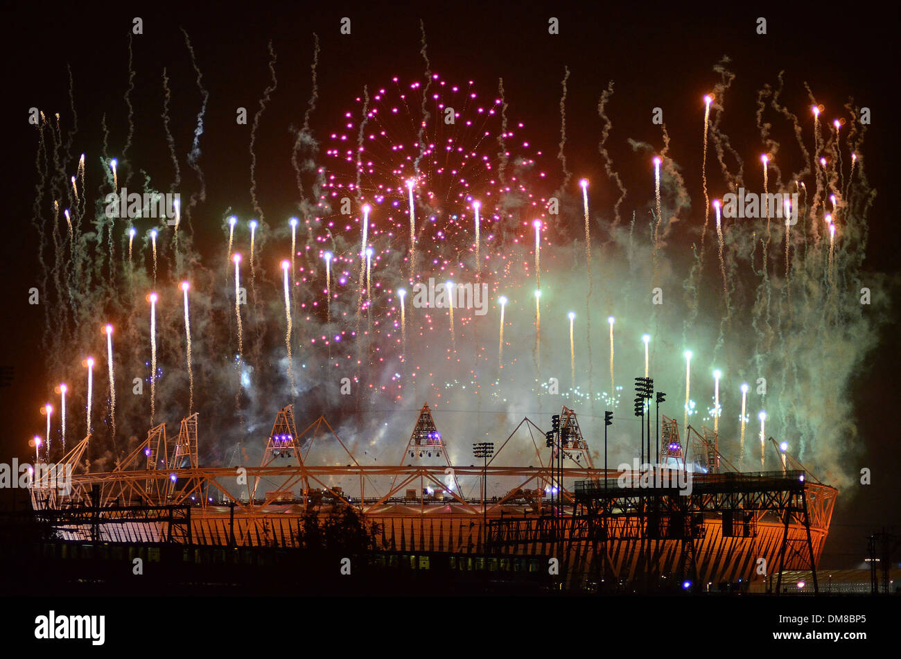 Fireworks explode over stadium during opening ceremony of London 2012 ...
