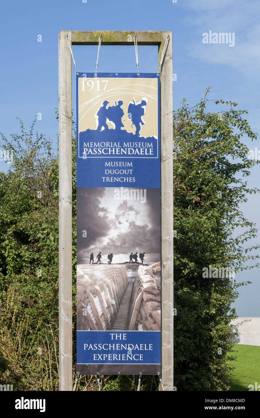 Sign for the Passchendaele Experience museum, Passendale, Belgium Stock ...