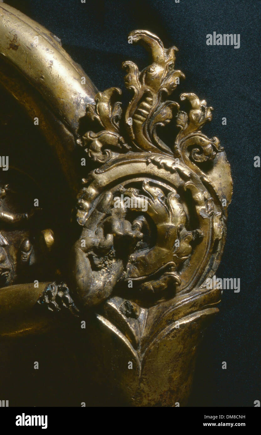 This artwork depicts Rahu, a celestial figure in Hindu mythology, often ...