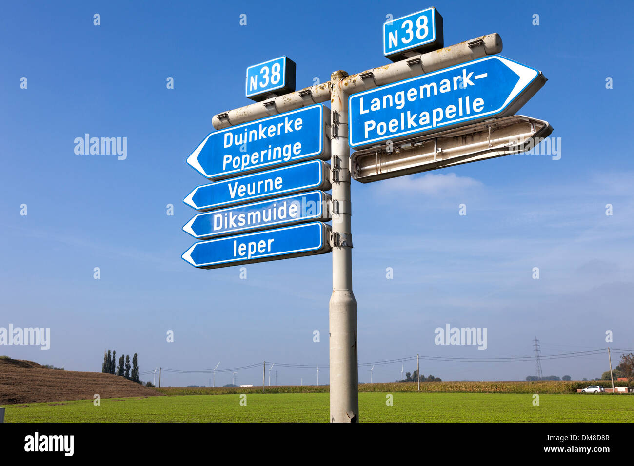 Road direction signs near Ypres, Belgium Stock Photo - Alamy