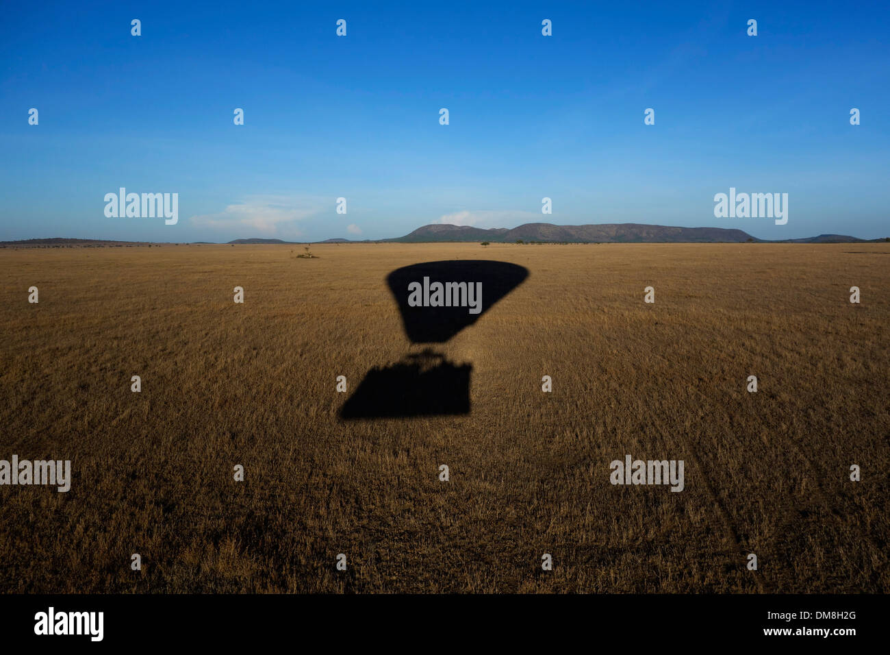 A hot air balloon cast a shadow over the Serengeti National Park ...