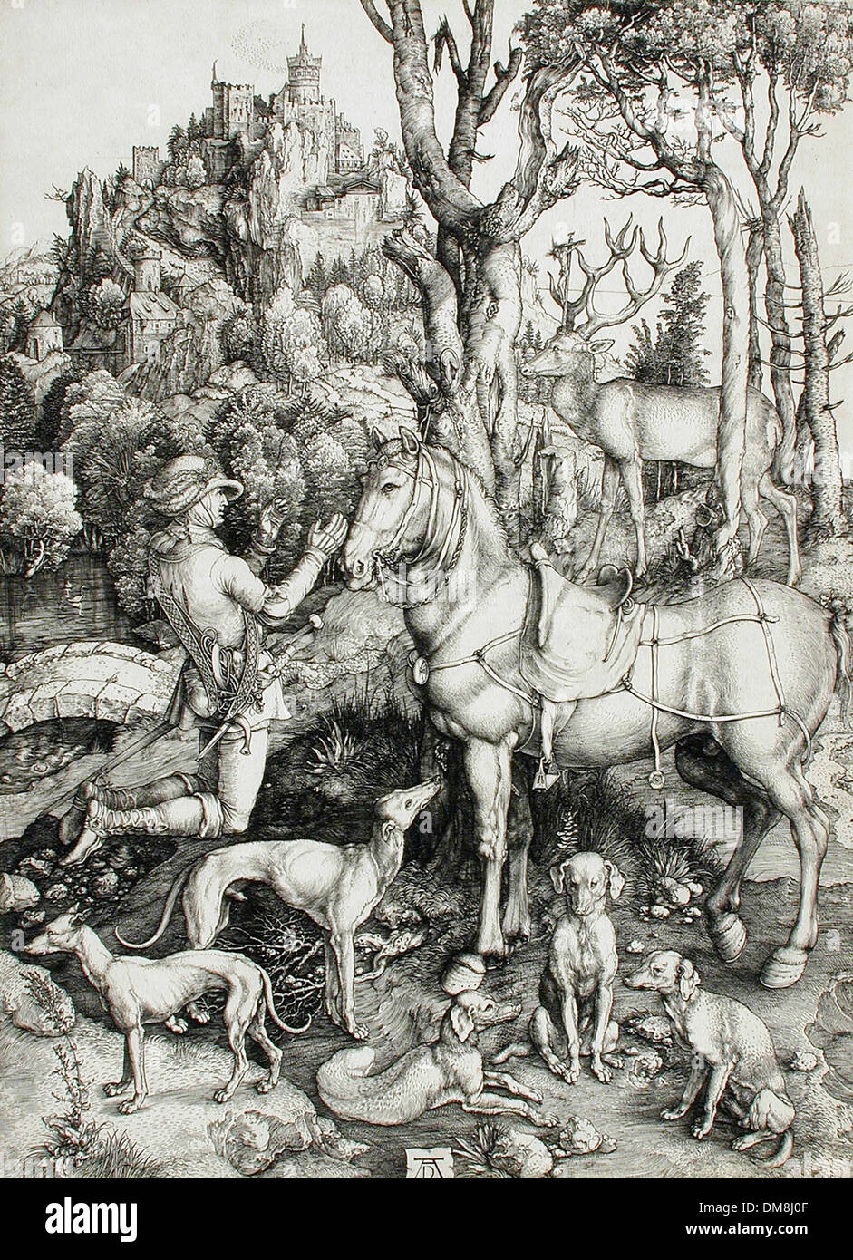 This artwork depicts Saint Eustace, a Christian martyr, and his ...