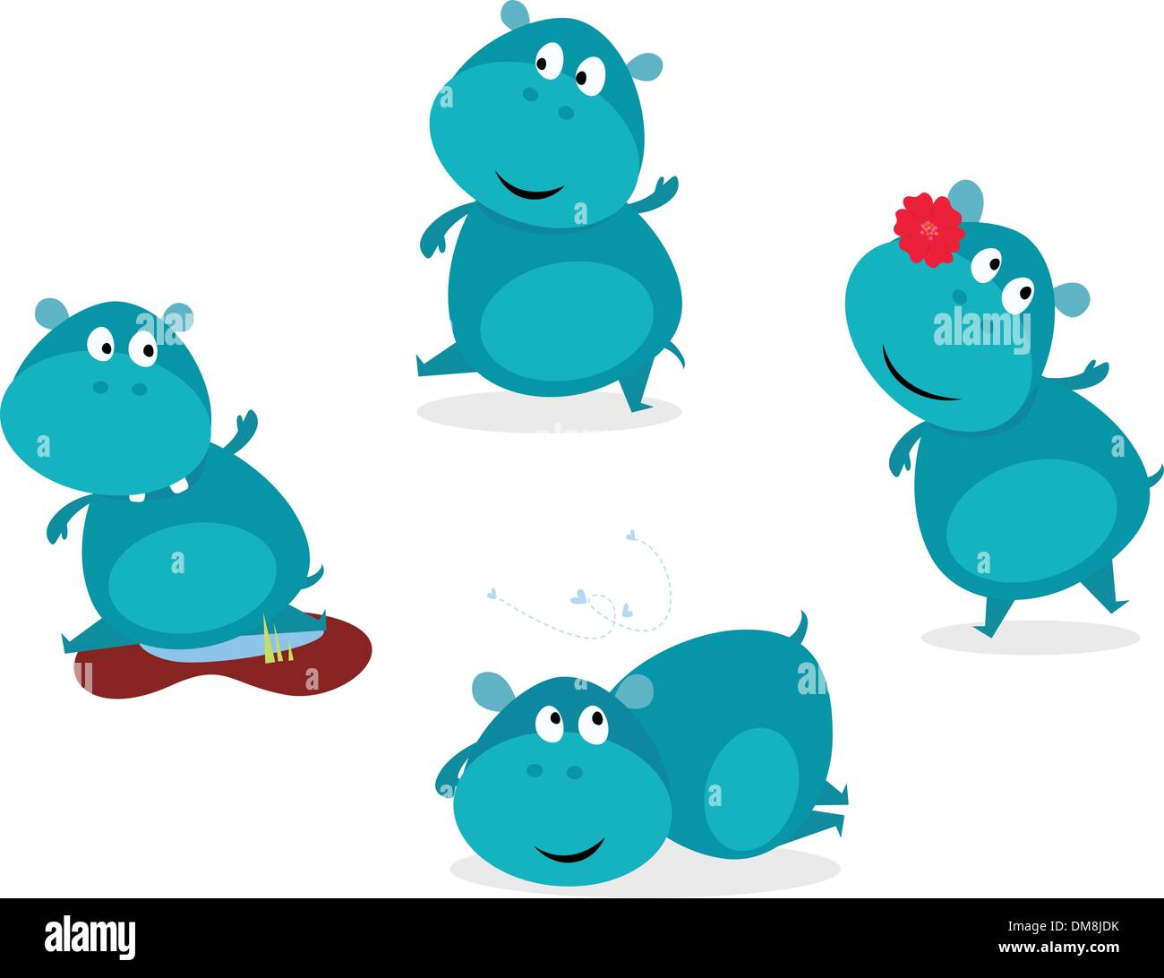 Cute happy blue hippopotamus in four poses Stock Vector Image & Art - Alamy