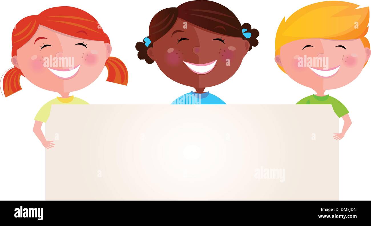 Cute multicultural children holding a blank sign for your message Stock ...