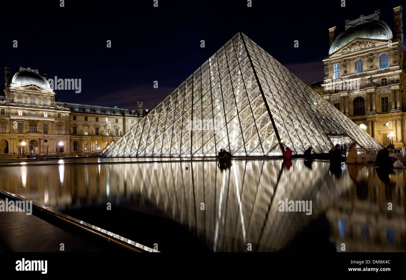 The Louvre Palace and the Pyramid, Paris at night Stock Photo - Alamy