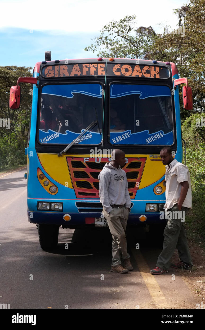 Safari bus at the entrance to the Ngorongoro Conservation Area Tanzania ...