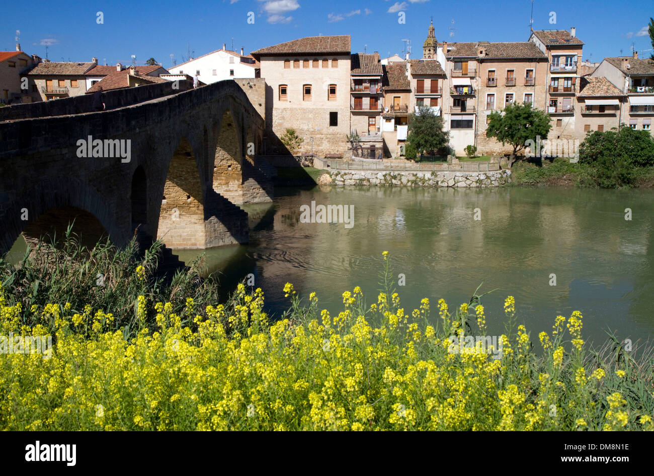 Six-arched Roman bridge spanning the Arga River on the Way of St. James ...